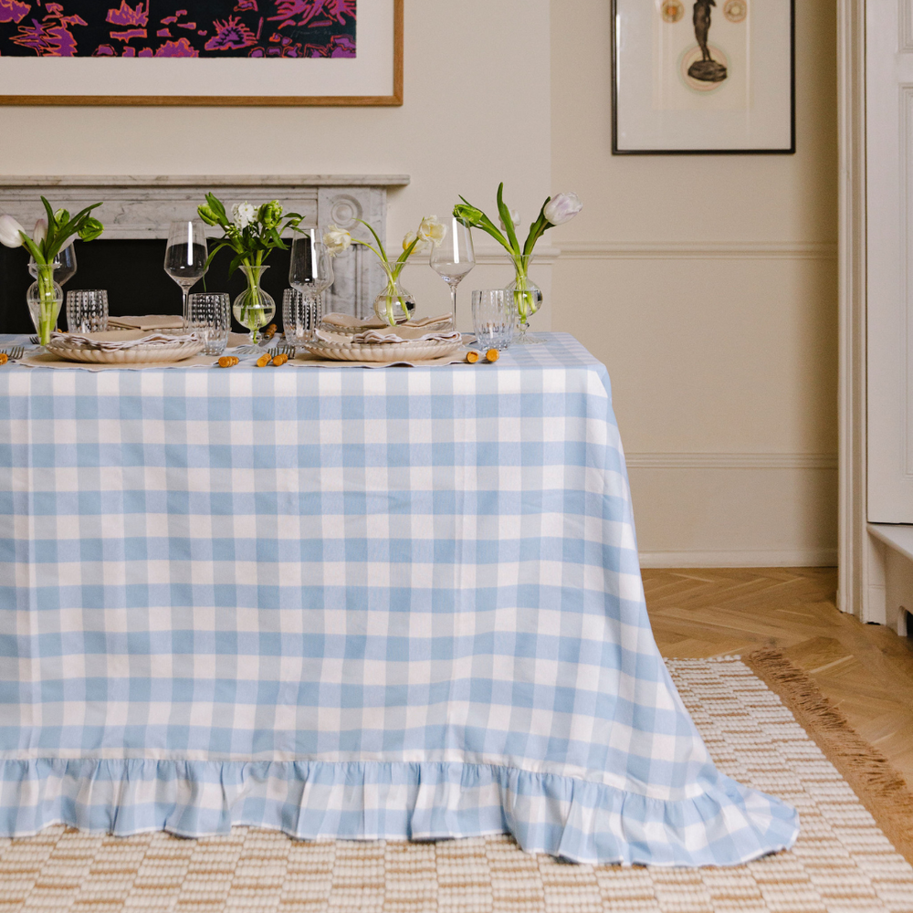 Soft Blue Gingham Tablecloth - 165x295cm