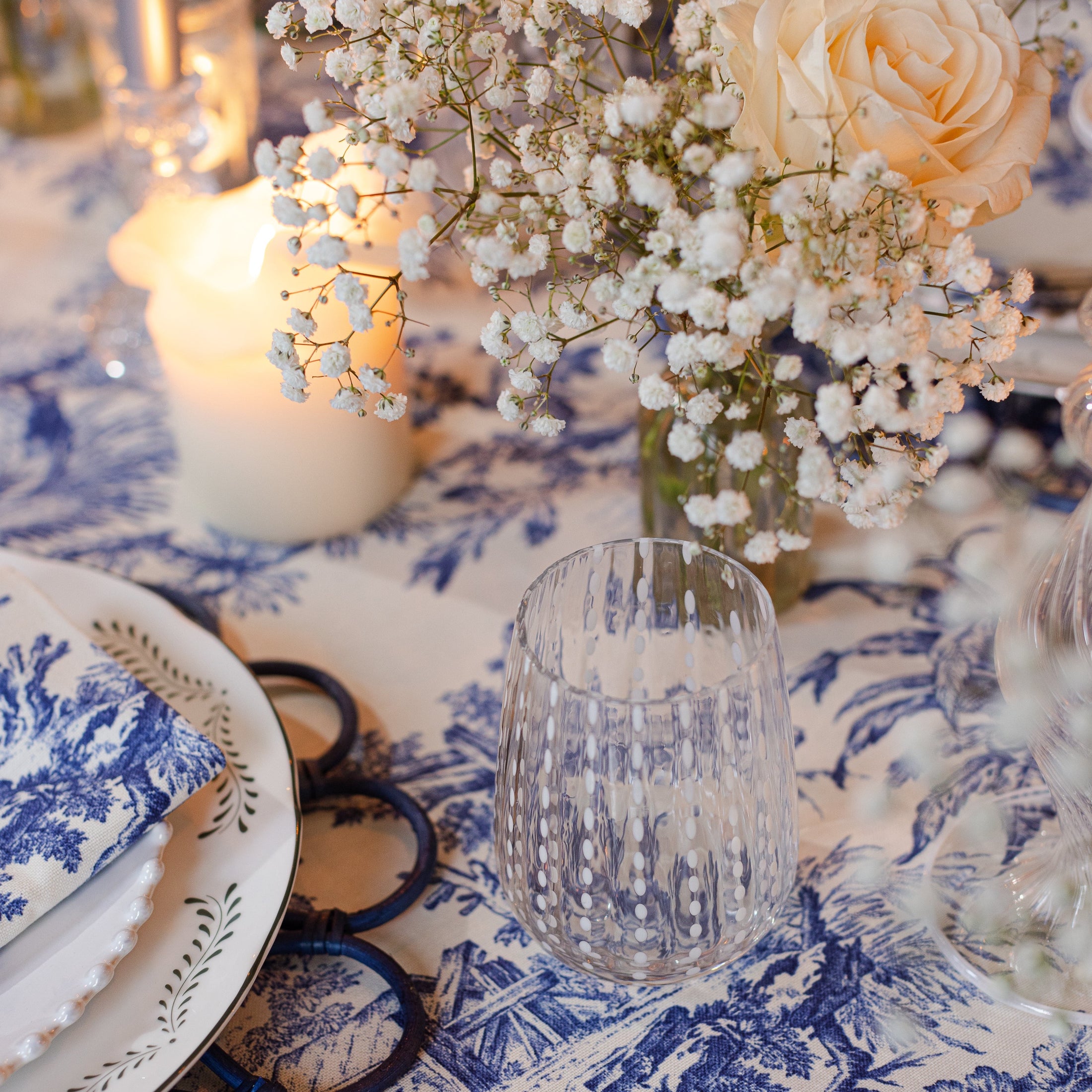 Dark Blue Toile Tablecloth - 150x300cm