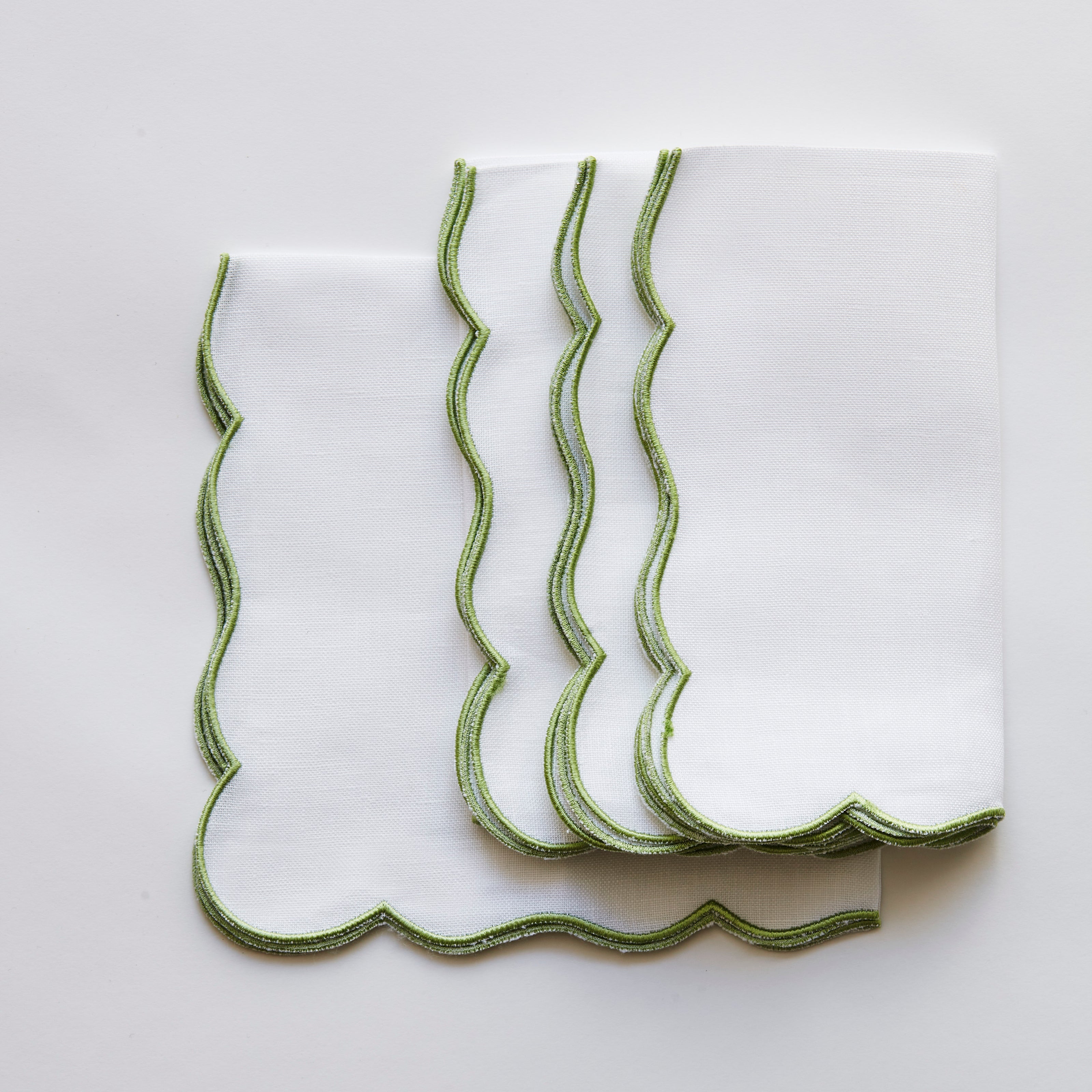 Rent: Green Embroidered Scalloped Napkins